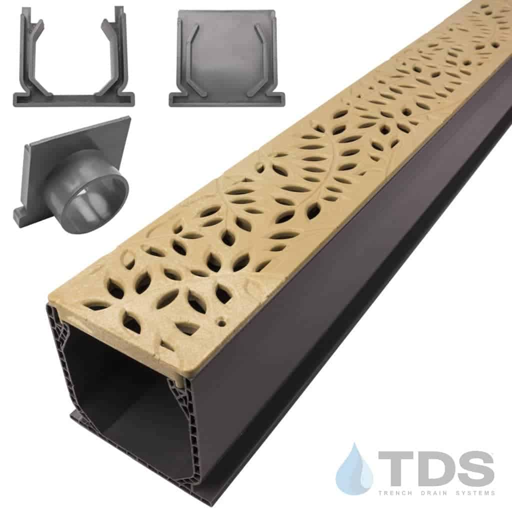 NDS 3" Gray Mini Channel Kit with NDS Botanical Grate - Sand – Trench Drain